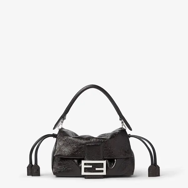 Fendi Baguette® Soft Mini-bag In Black Crackled Leather - [black]